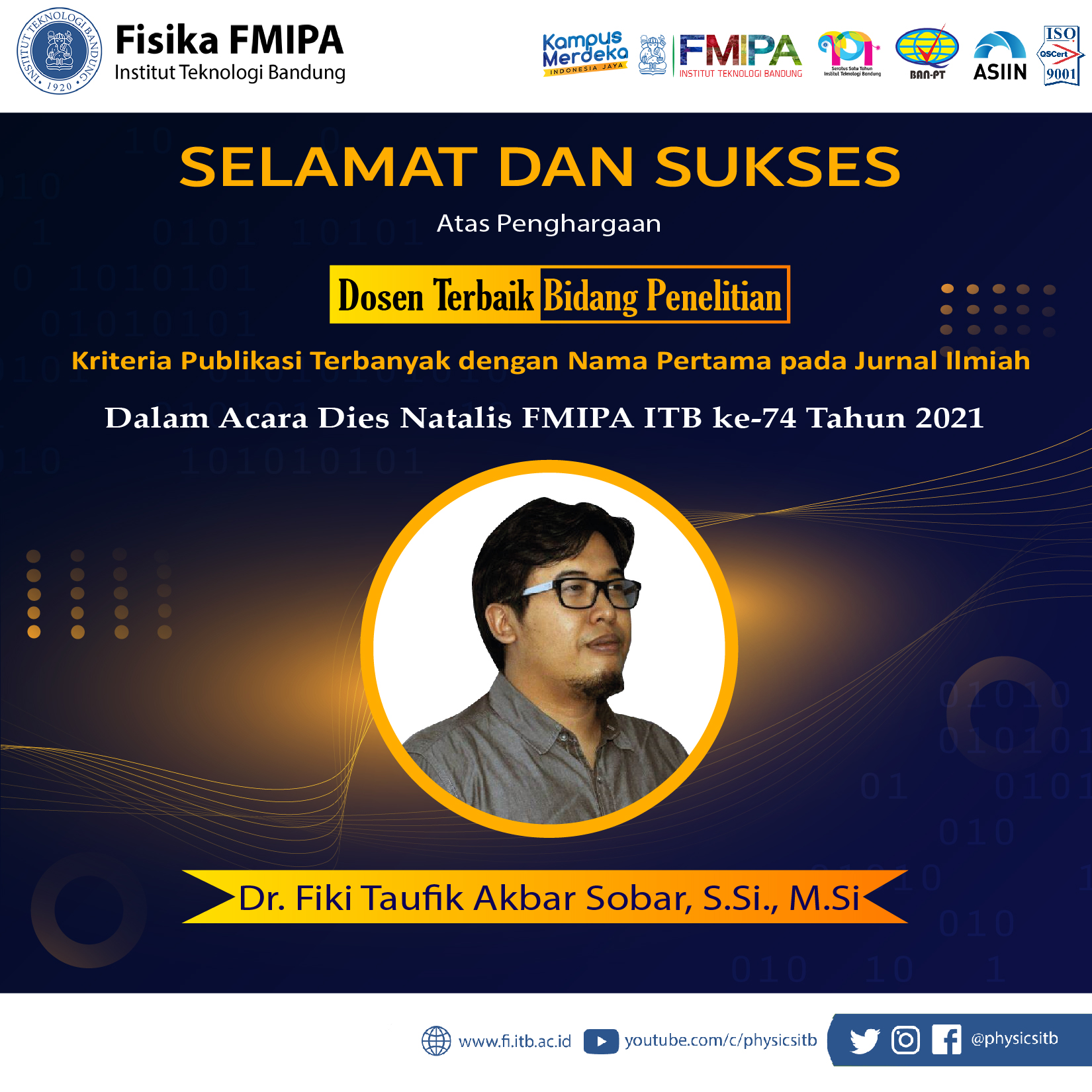 Penghargaan Dosen Fisika FMIPA ITB pada Dies Natalis FMIPA ITB ke-74 – Fisika ITB